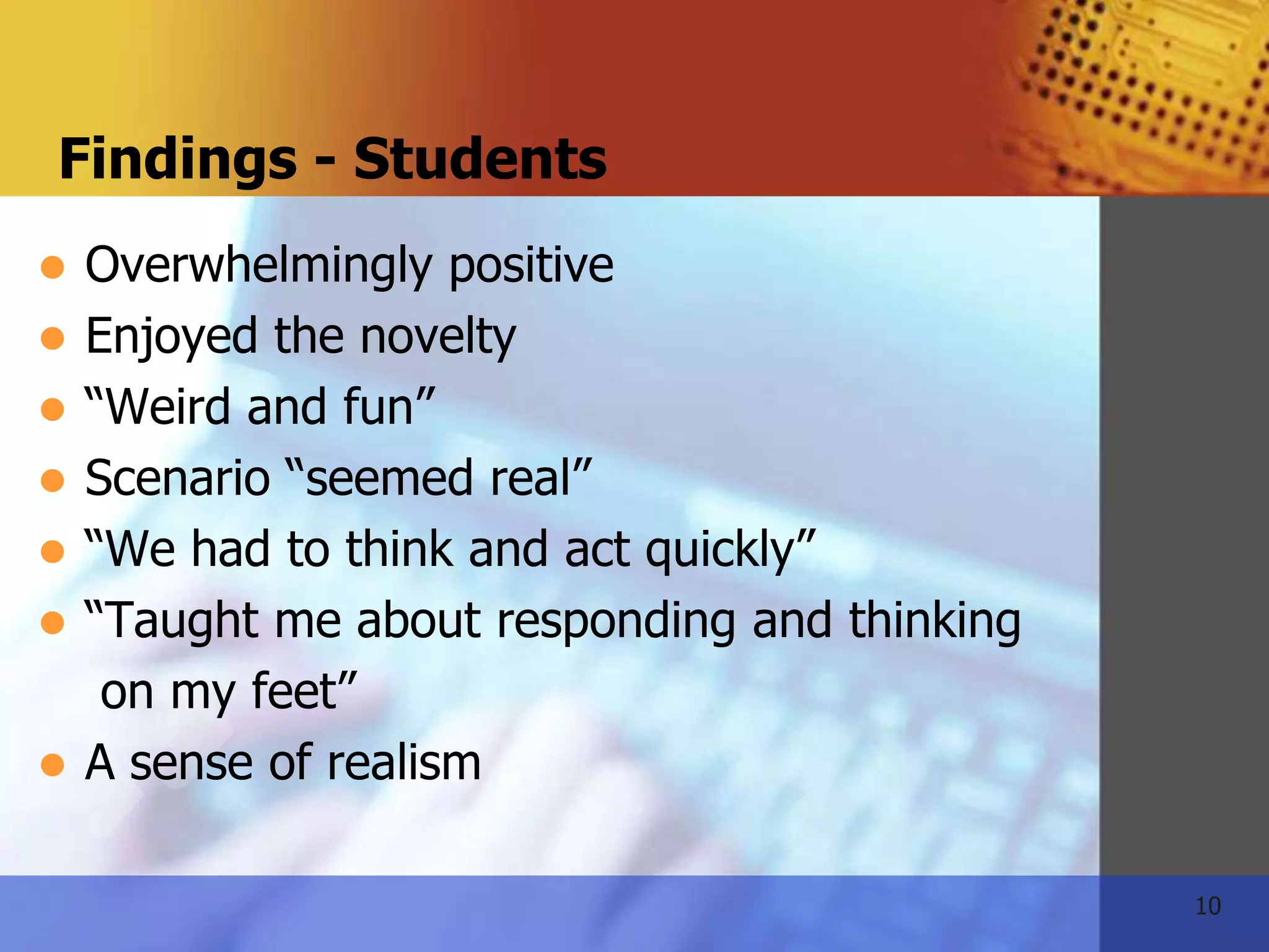 Transforming Learning: Using a Multi-User Virtual Environment for simulation | PPT