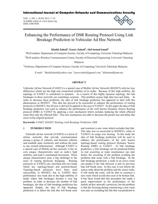 Enhancing the Performance of DSR Routing Protocol Using Link Breakage Prediction in Vehicular Ad ...