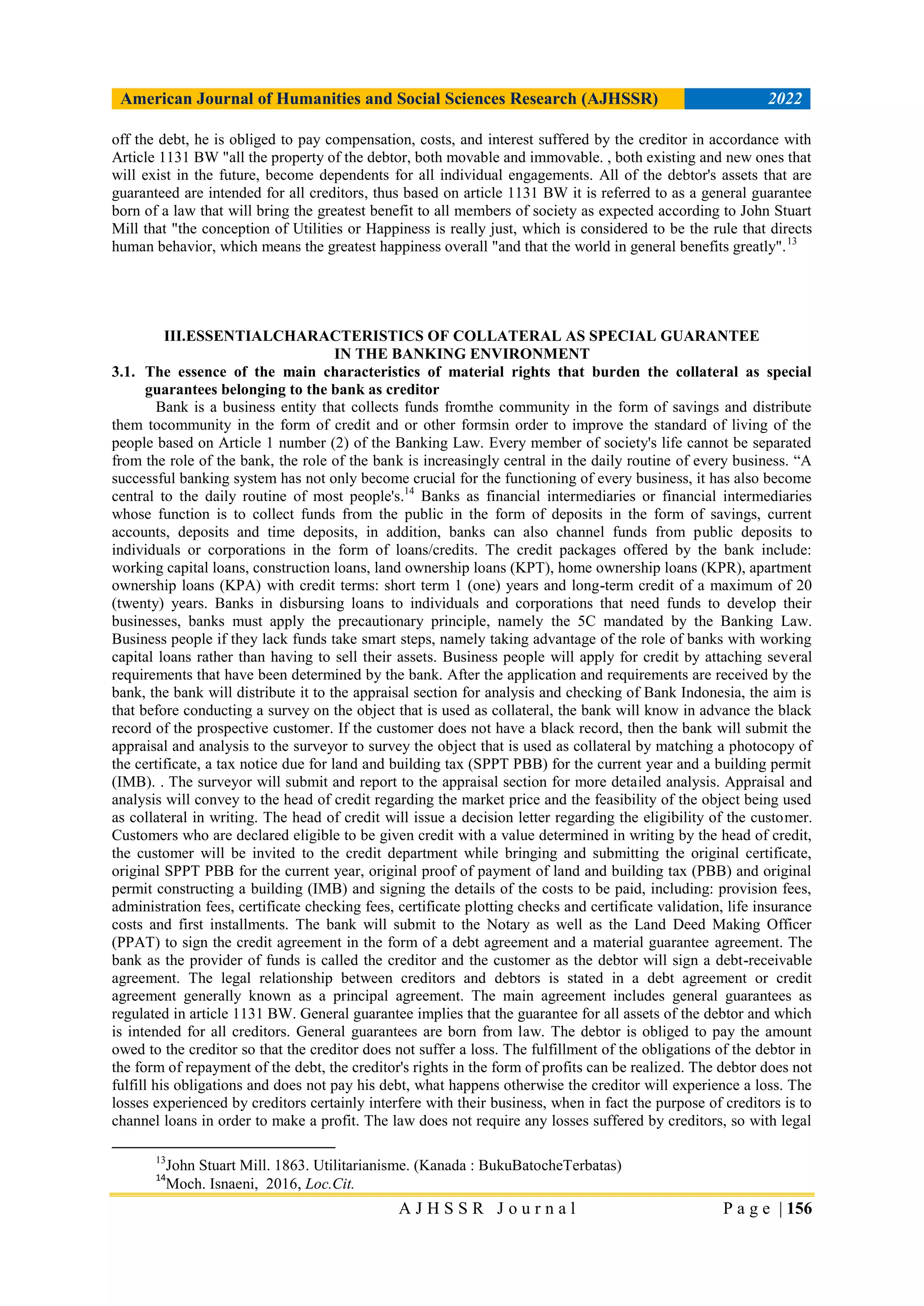 Characteristics of Collateral As A Special Guarantee in The Banking ...
