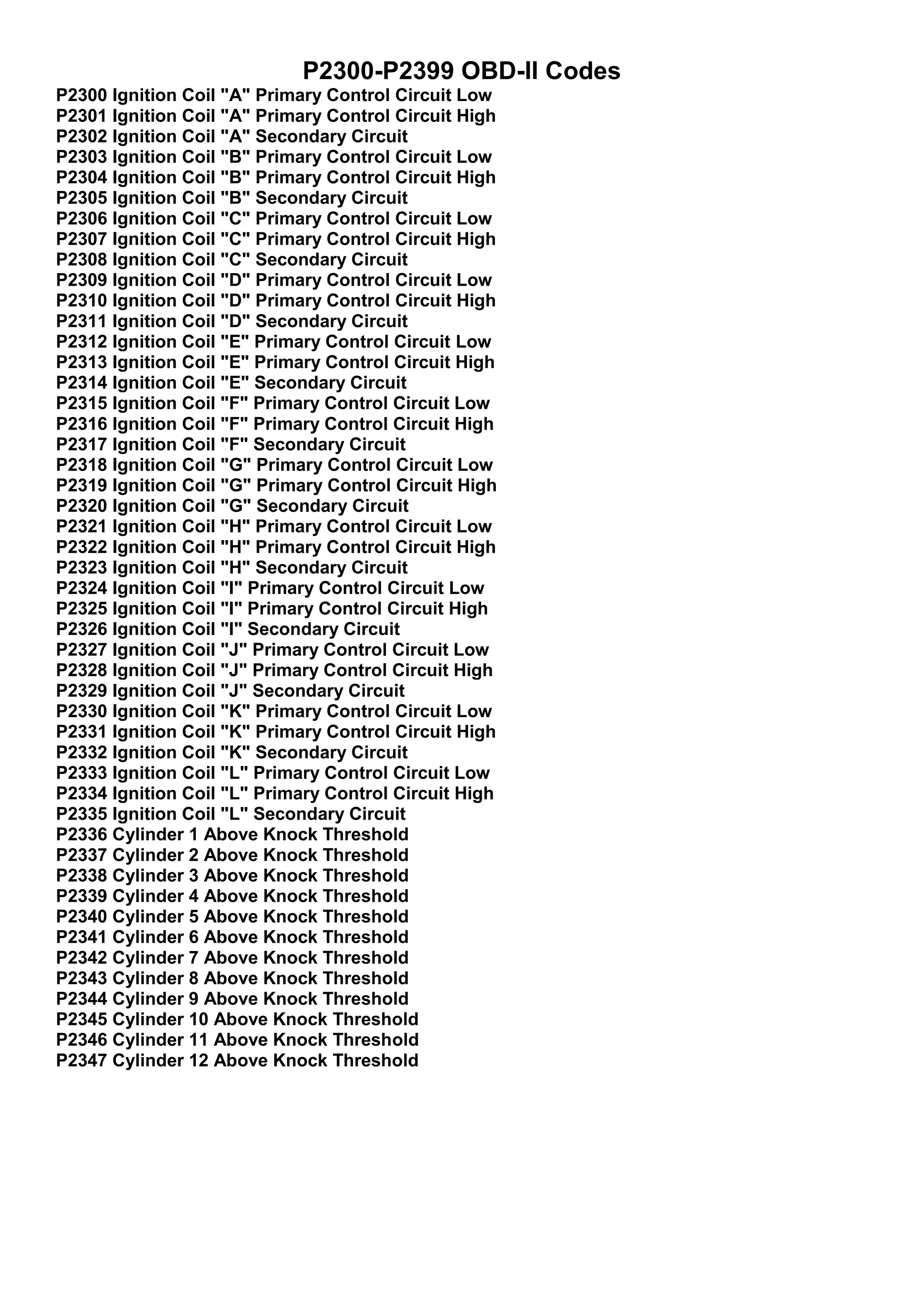 OBD2 Powertrain Code List (P2300- P2399) | PDF