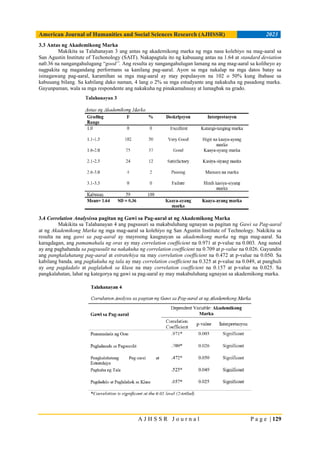 Mga gawi sa pag-aaral at akademikong marka ng kolehiyo sa kalagitnaan ng COVID-19 pandemya | PDF
