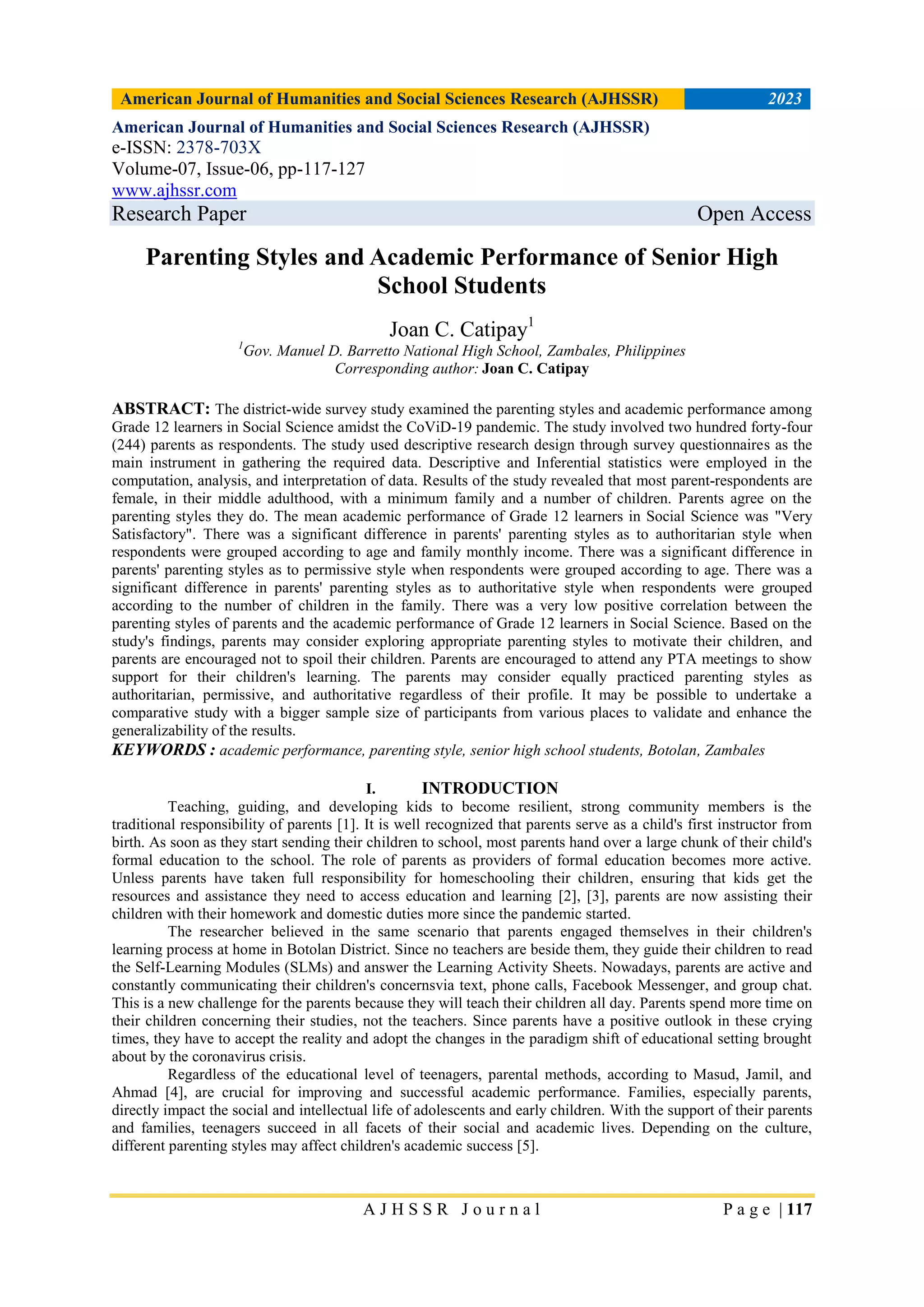 Parenting Styles and Academic Performance of Senior High School Students | PDF