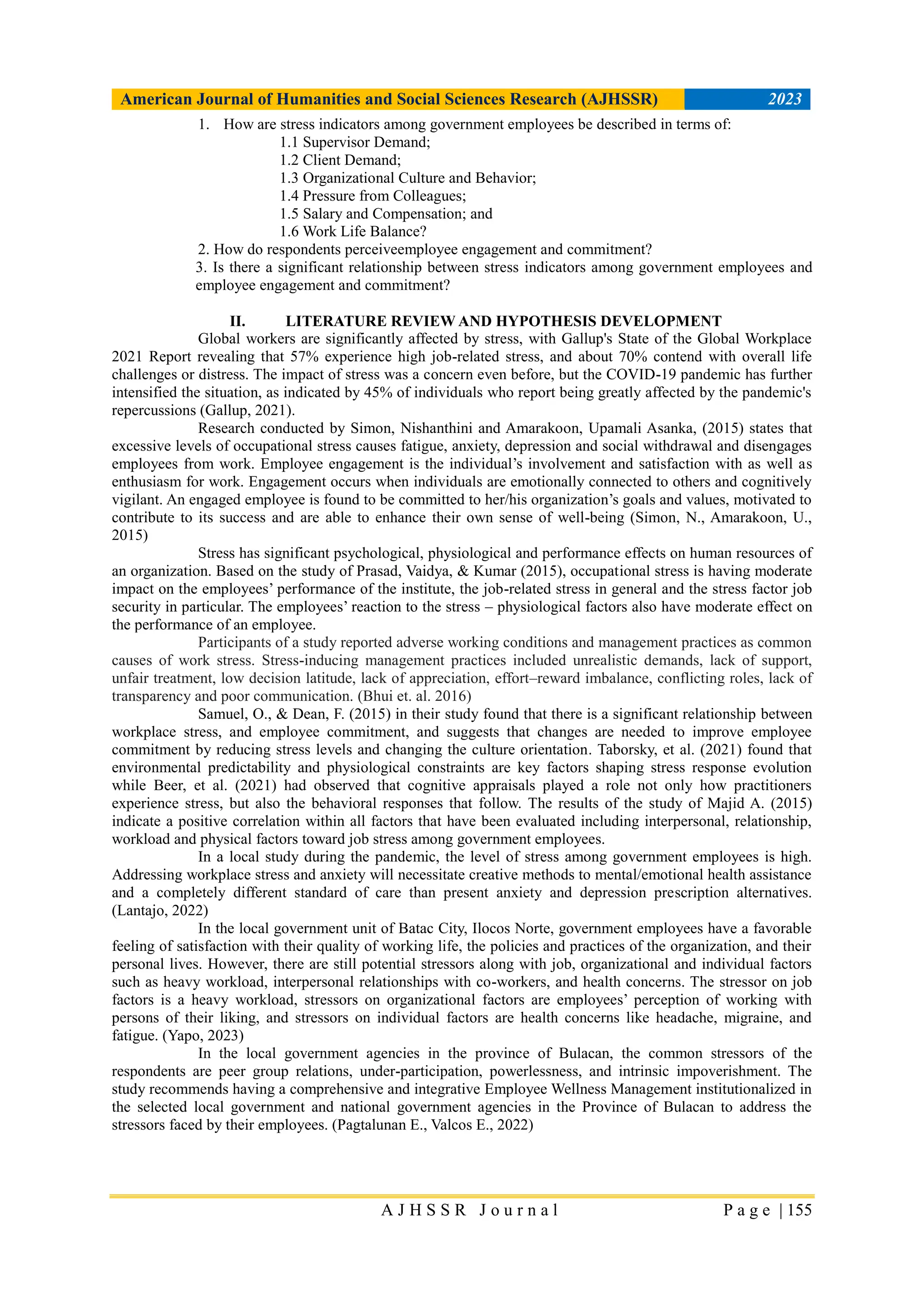 “STRESS INDICATORS AMONG GOVERNMENT EMPLOYEES IN ZAMBALES, PHILIPPINES” | PDF