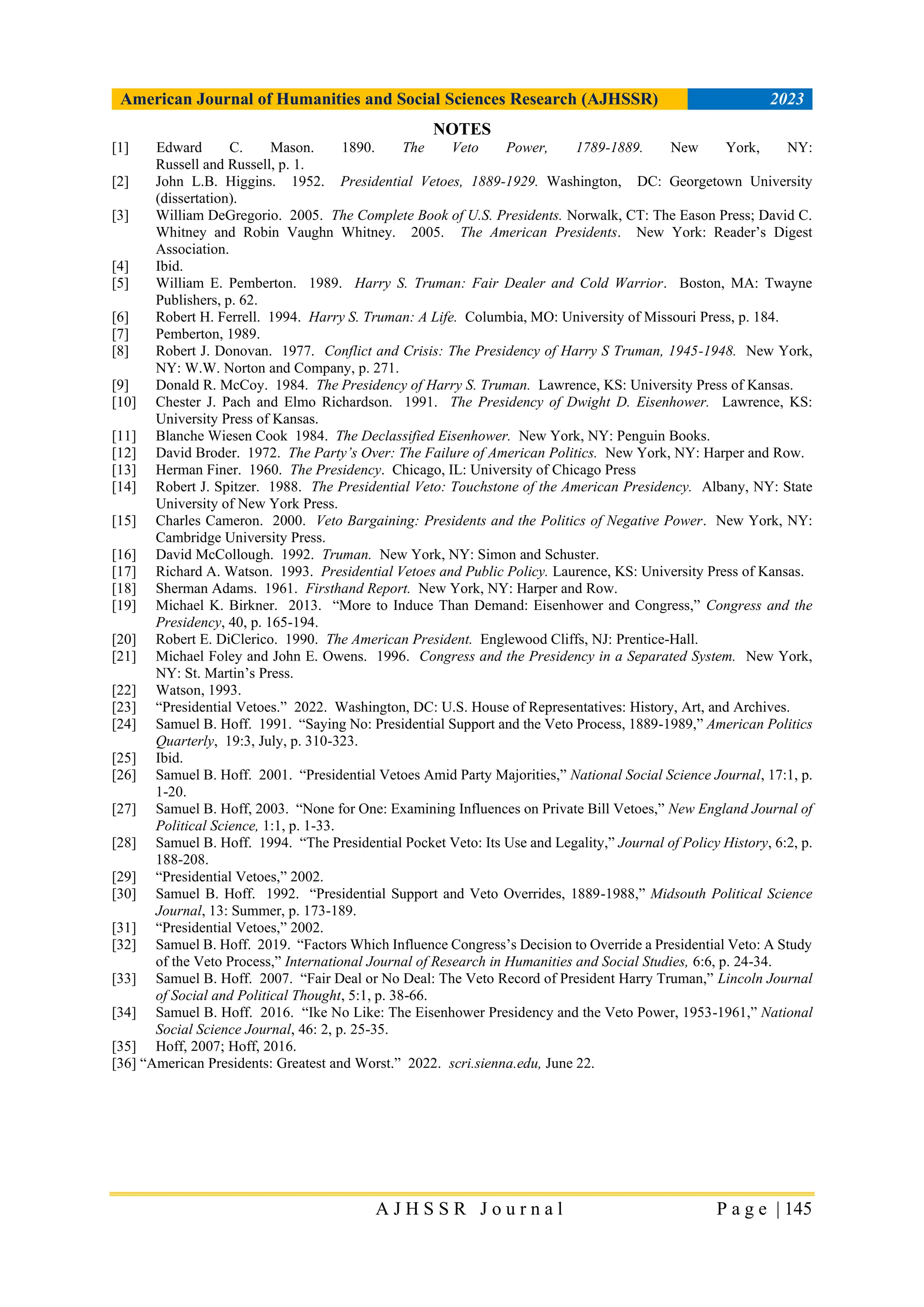 BACK TO BACK: The Veto Record of Presidents Truman and Eisenhower | PDF