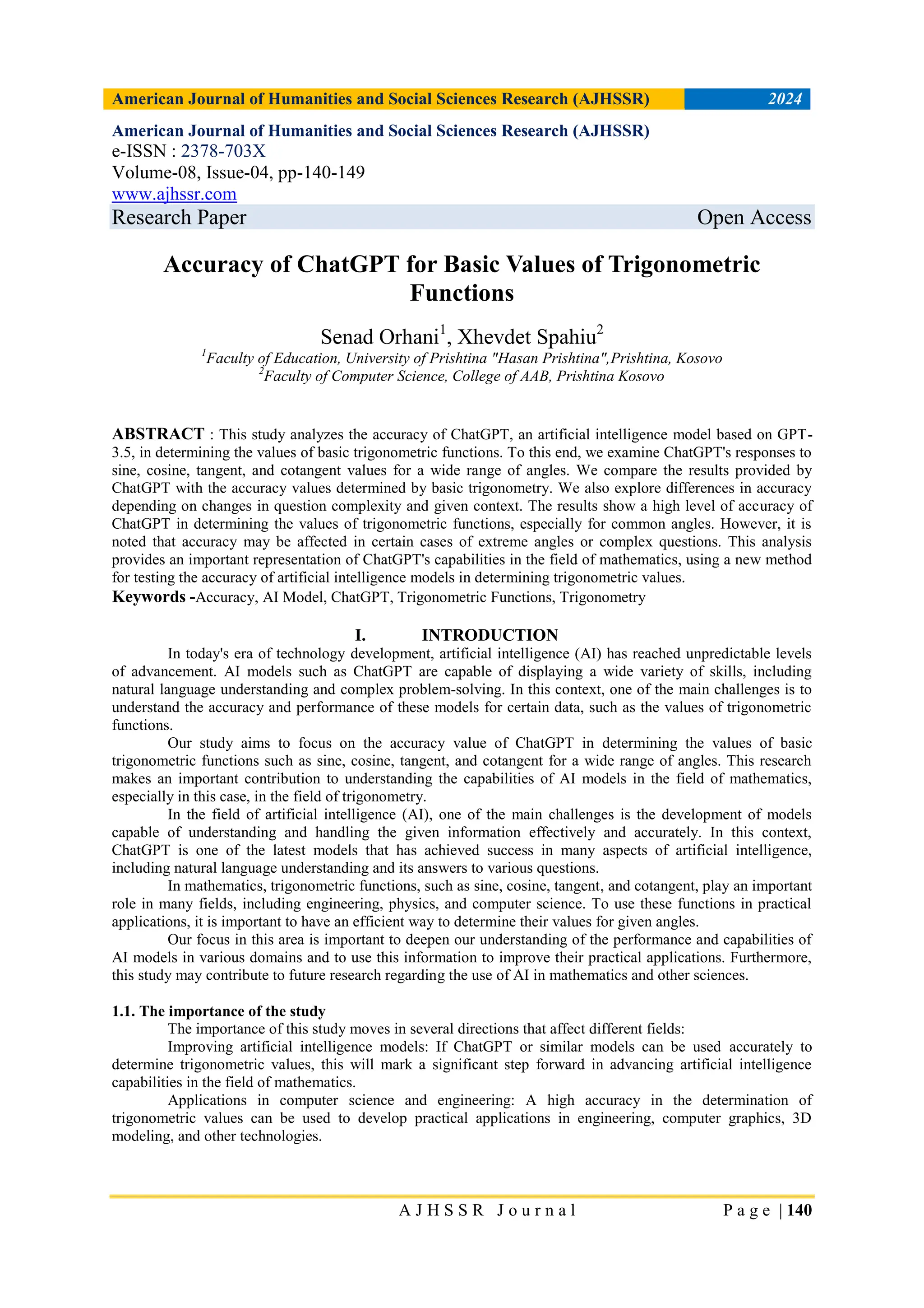 Accuracy of ChatGPT for Basic Values of Trigonometric Functions | PDF