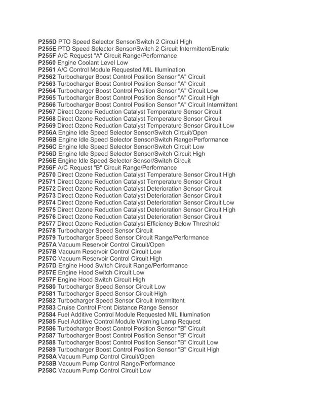 OBD2 Powertrain Code List (P2500-P2599) | PDF