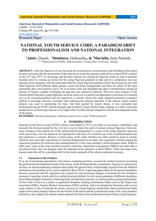 NATIONAL YOUTH SERVICE CORP; A PARADIGM SHIFT TO PROFESSIONALISM AND ...