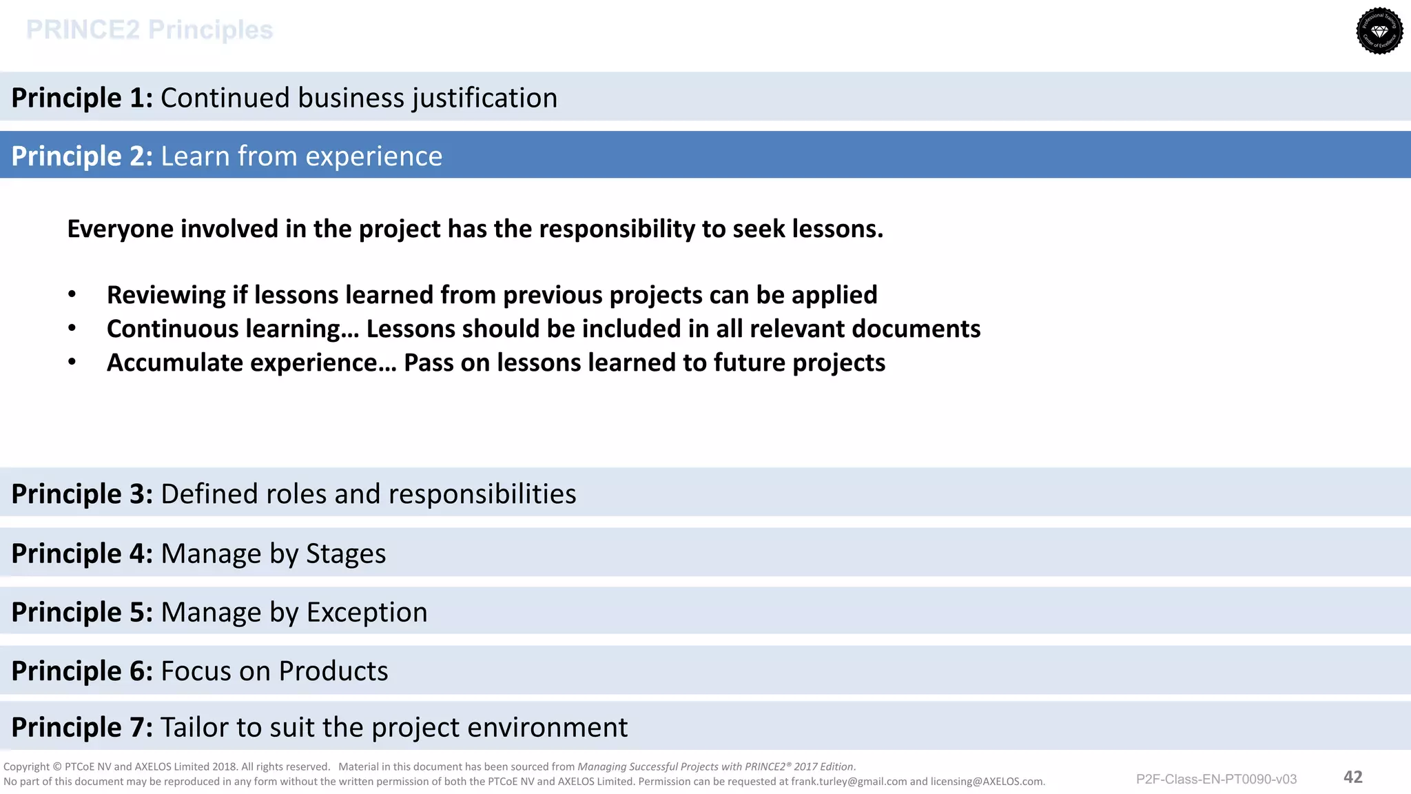 PRINCE2 Foundation Classroom slides - Sample - Classic | PDF