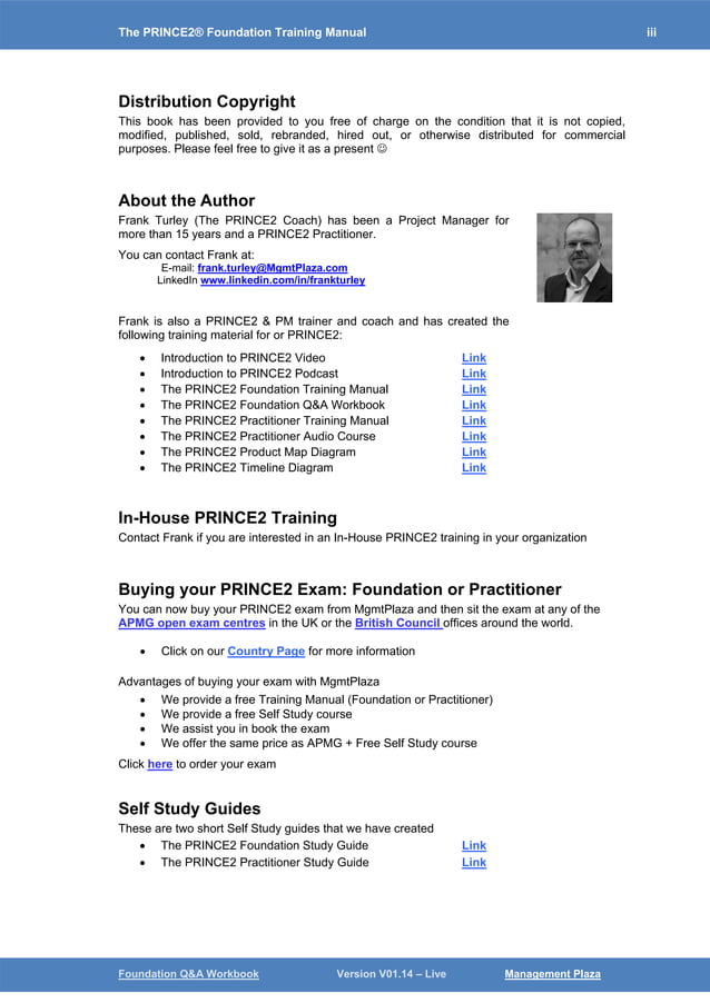 PRINCE2 Foundation Training Manual by Frank Turley | PDF | Business ...