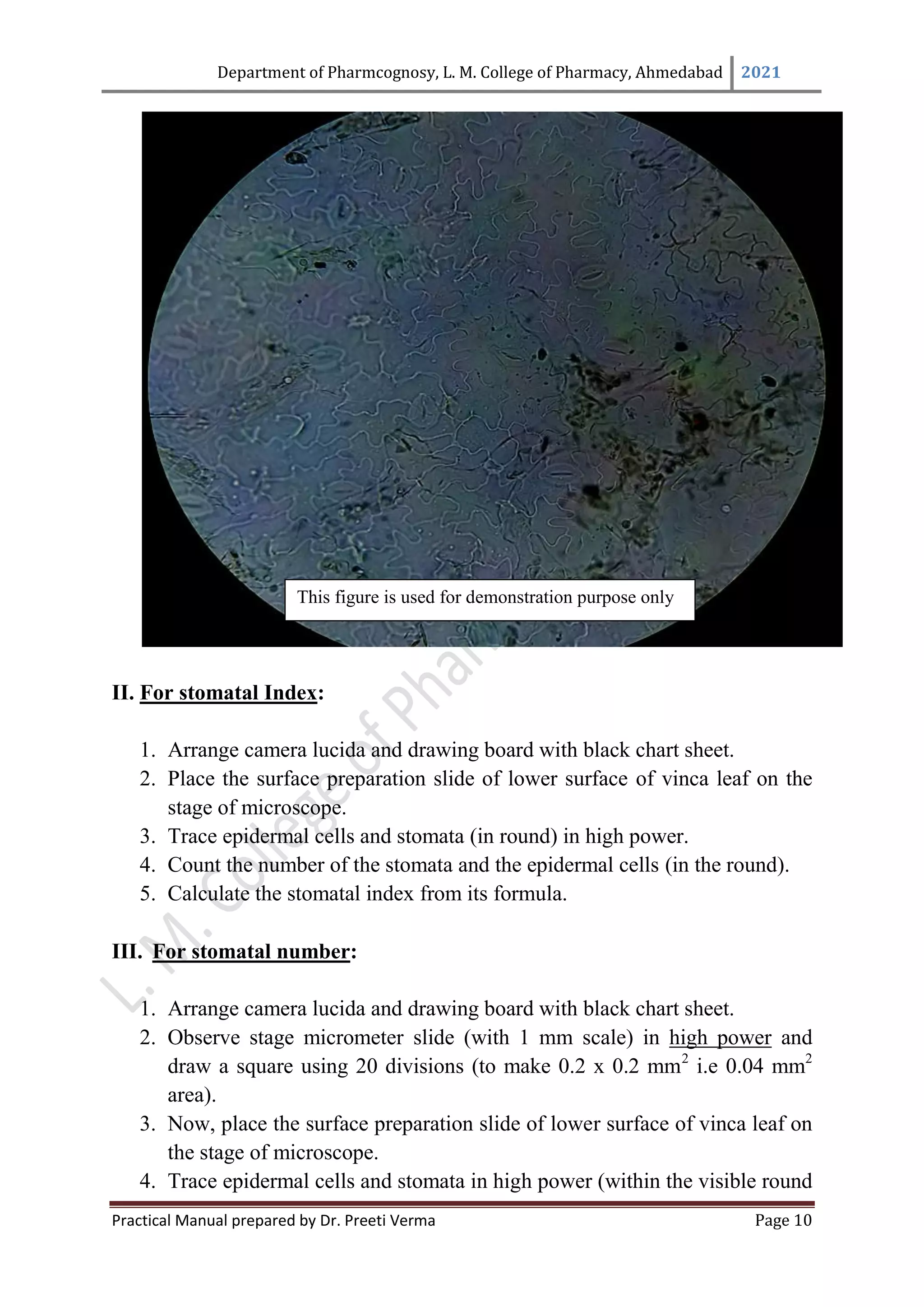 Leaf constants practical manual for B. Pharm. 3- By Dr. Preeti Verma | PDF