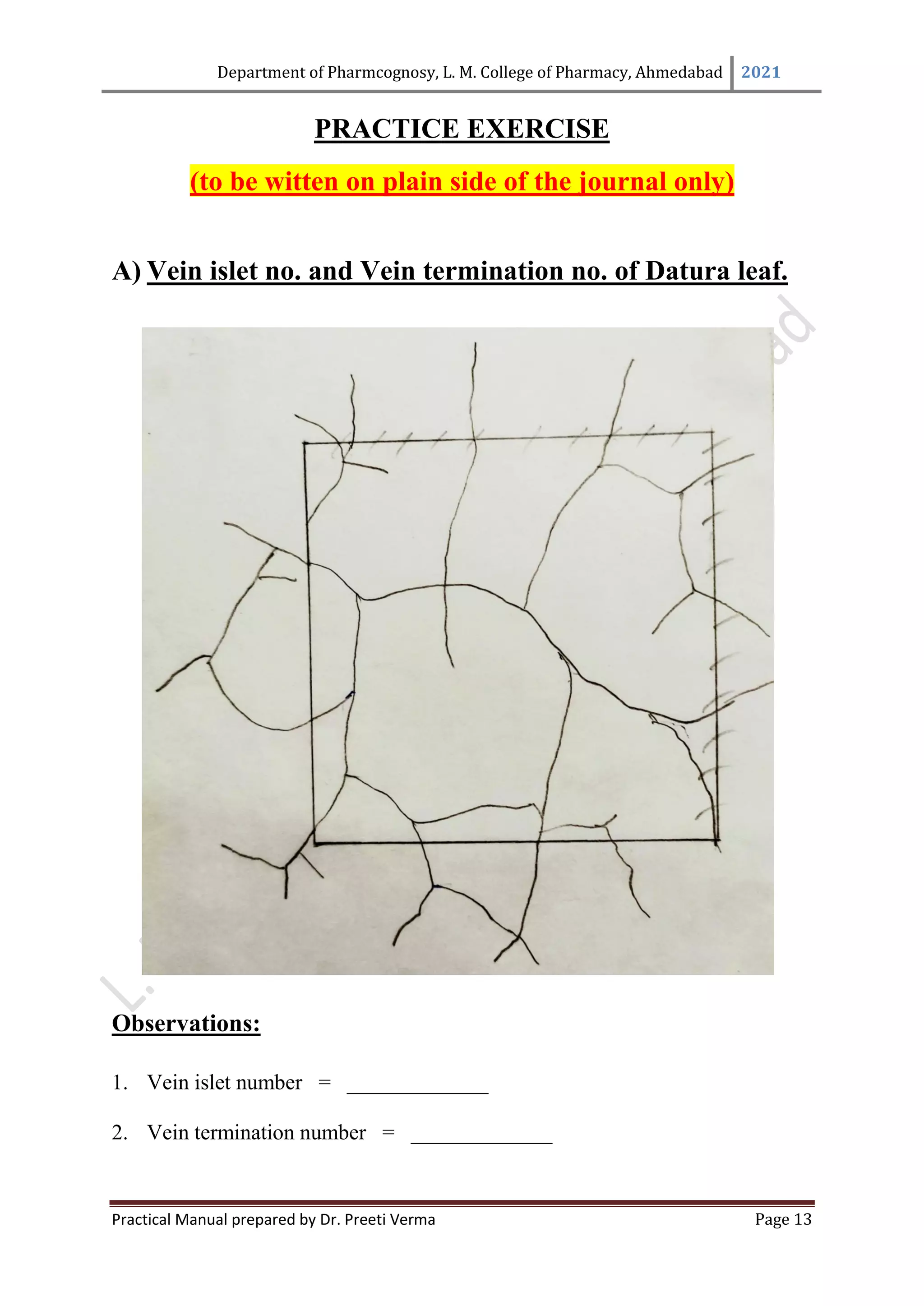 Leaf constants practical manual for B. Pharm. 3- By Dr. Preeti Verma | PDF