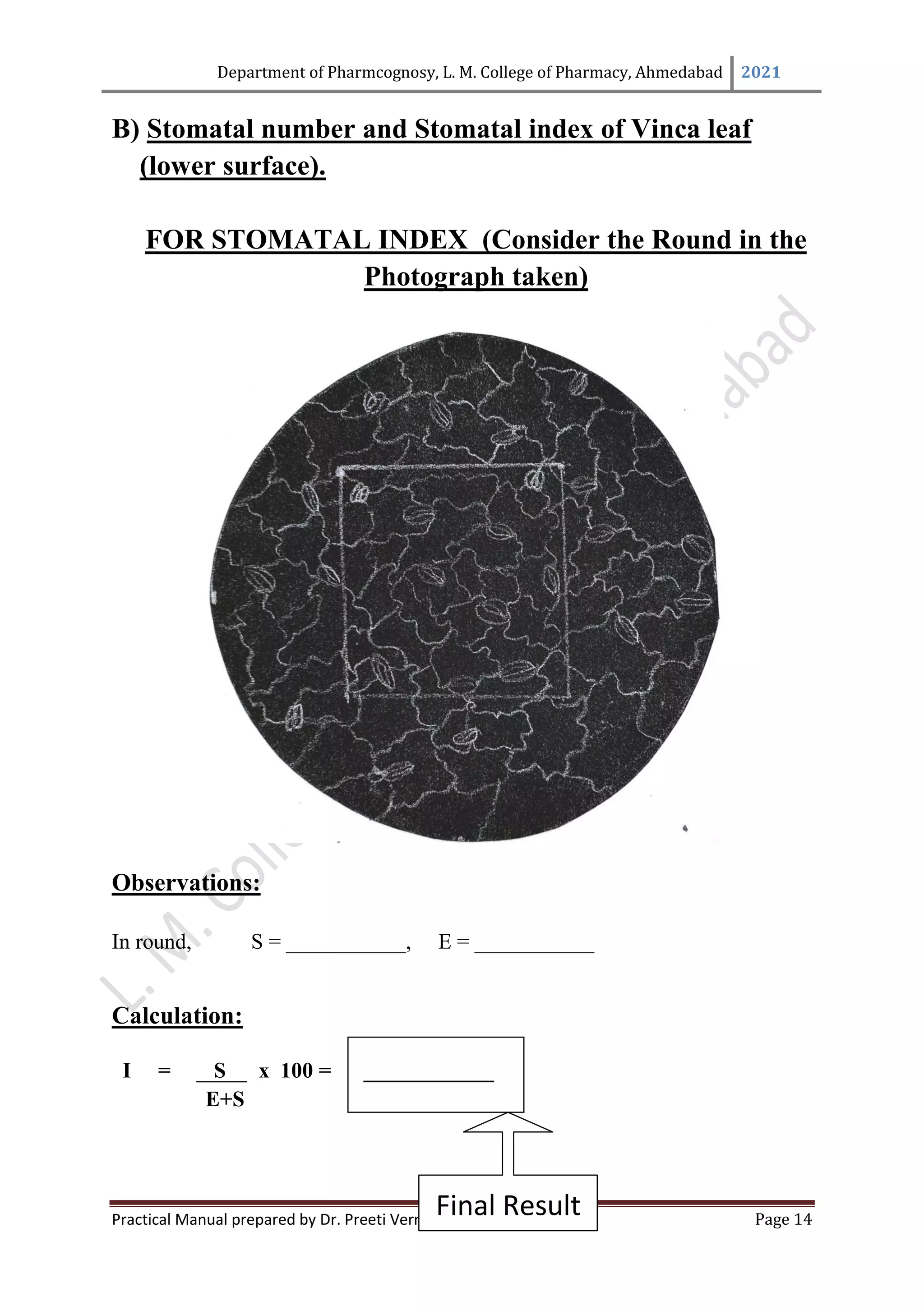 Leaf constants practical manual for B. Pharm. 3- By Dr. Preeti Verma | PDF