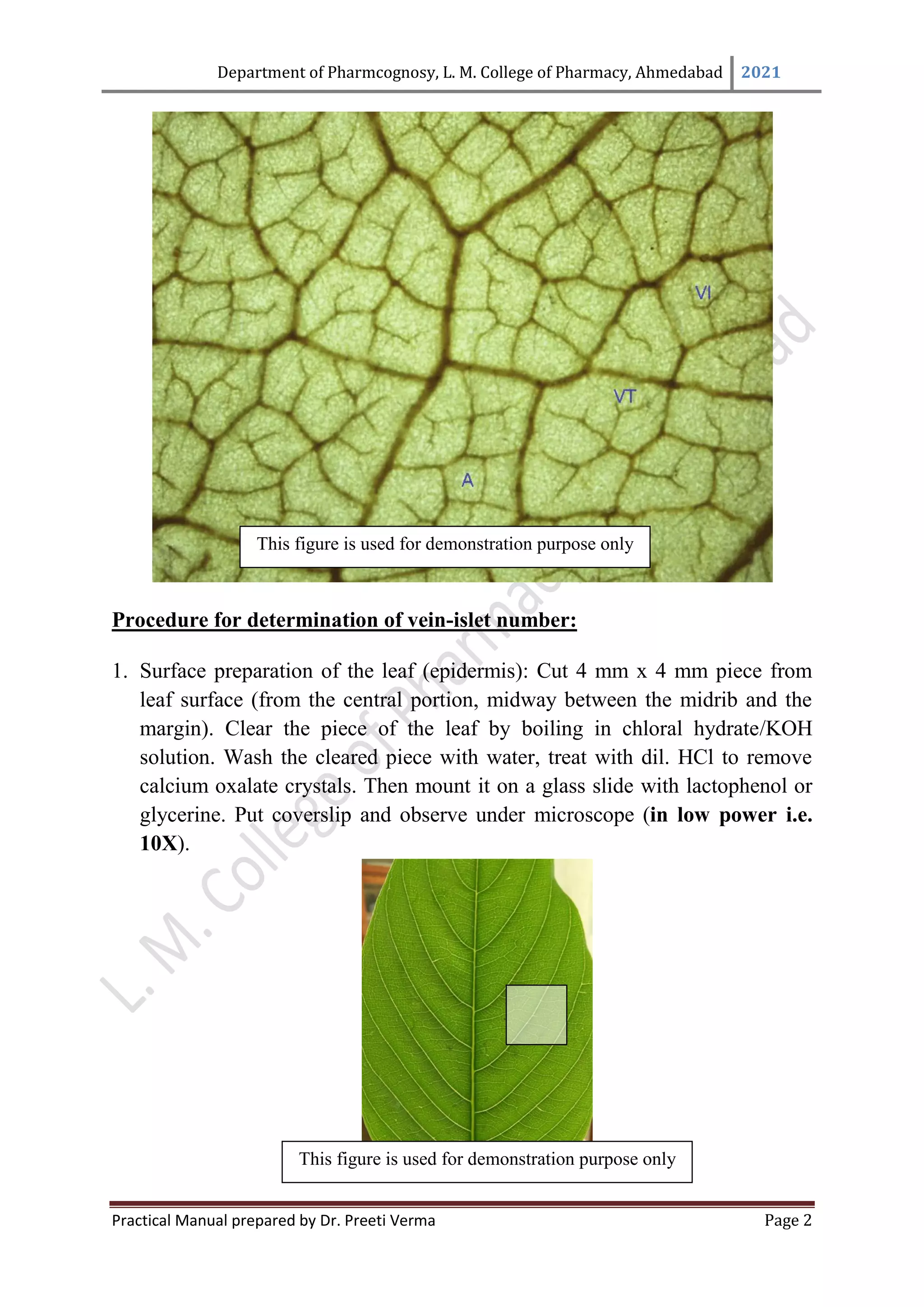 Leaf constants practical manual for B. Pharm. 3- By Dr. Preeti Verma | PDF