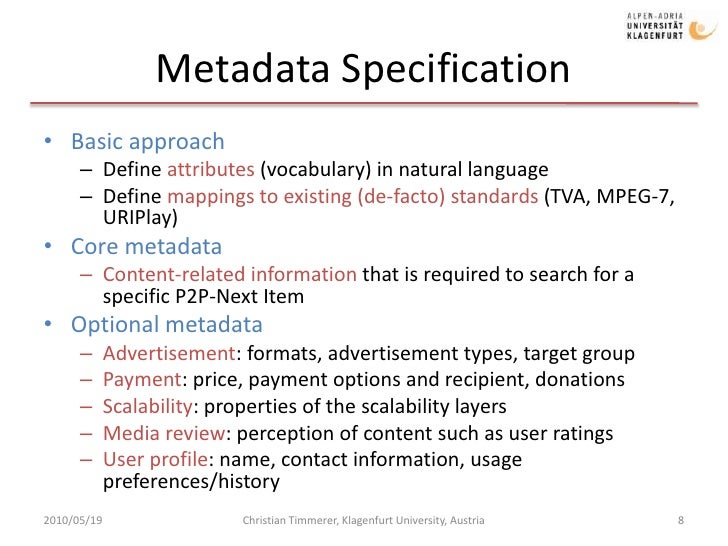 A Metadata Model for Peer-to-Peer Media Distribution