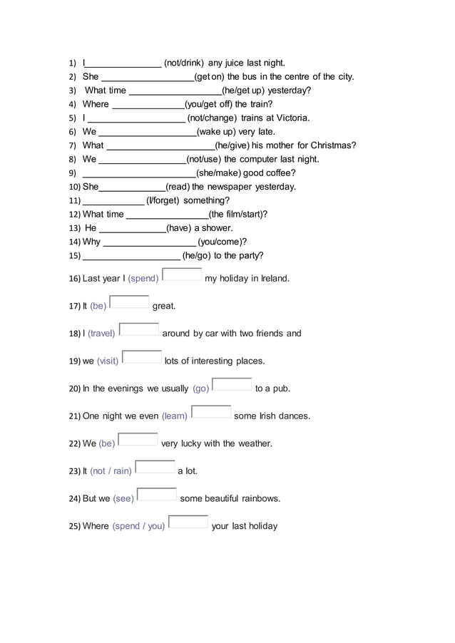 P2 past tense ex(1) | DOCX | Travel