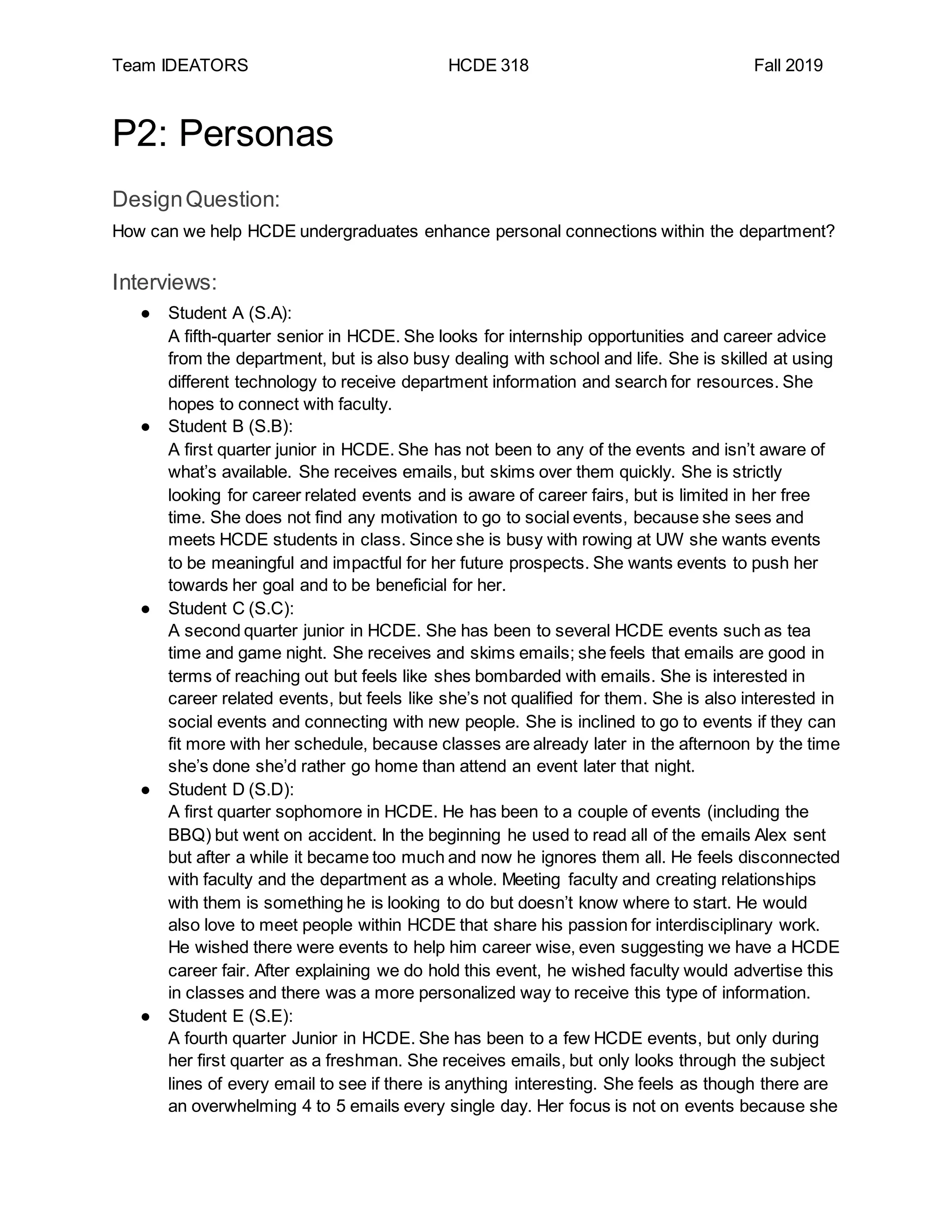 Group Deliverable: Interviews & Personas | DOCX