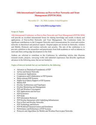 Call For Paper - 14th International Conference on Peer-to-Peer Networks ...