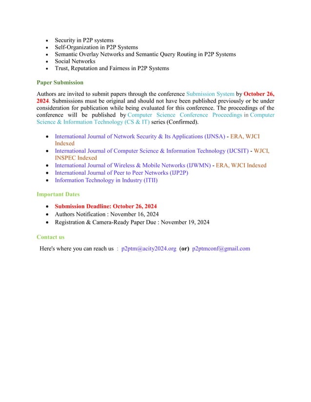 Call For Paper - 14th International Conference on Peer-to-Peer Networks ...