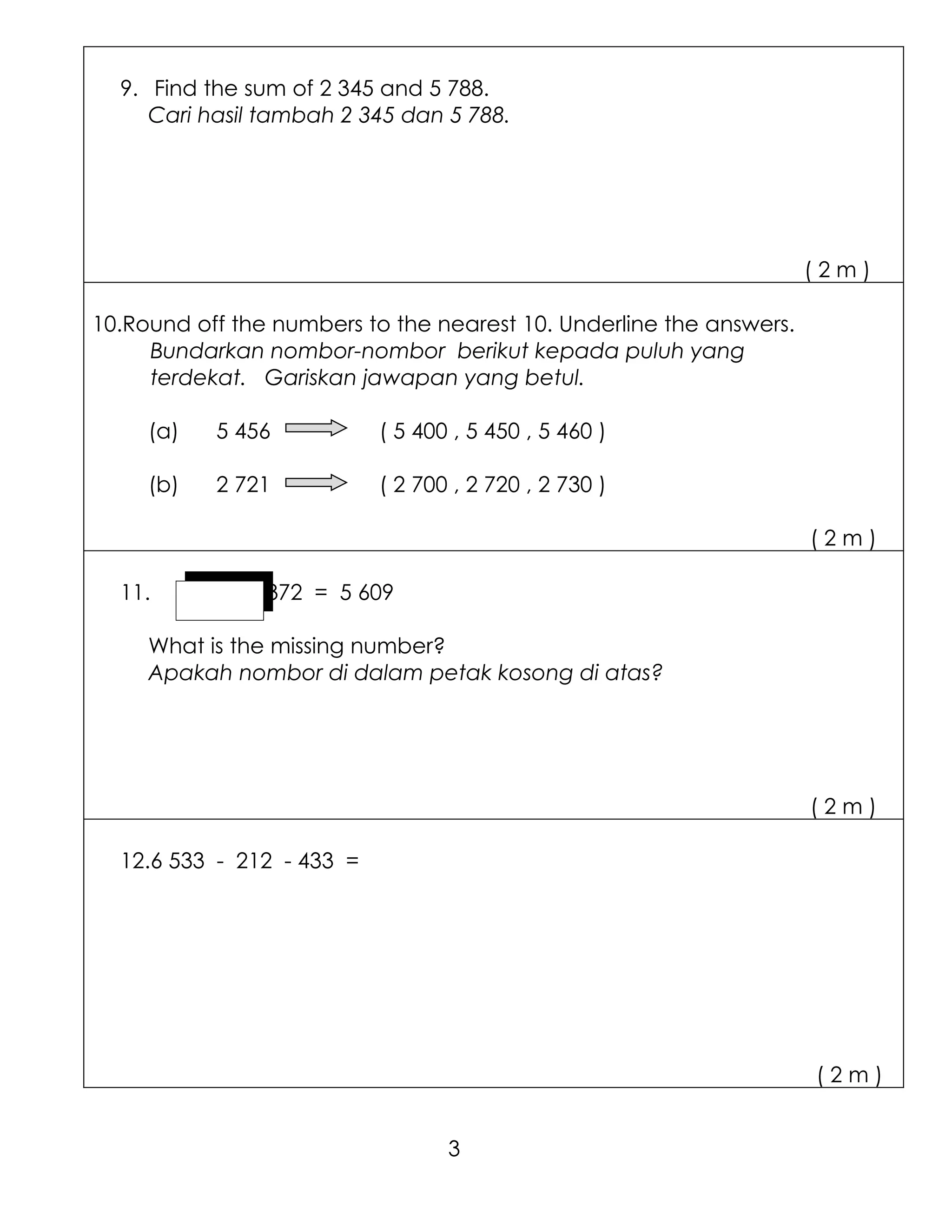 Peperiksaan Akhir tahun - Mathematics Year 4 Paper 2r | DOC