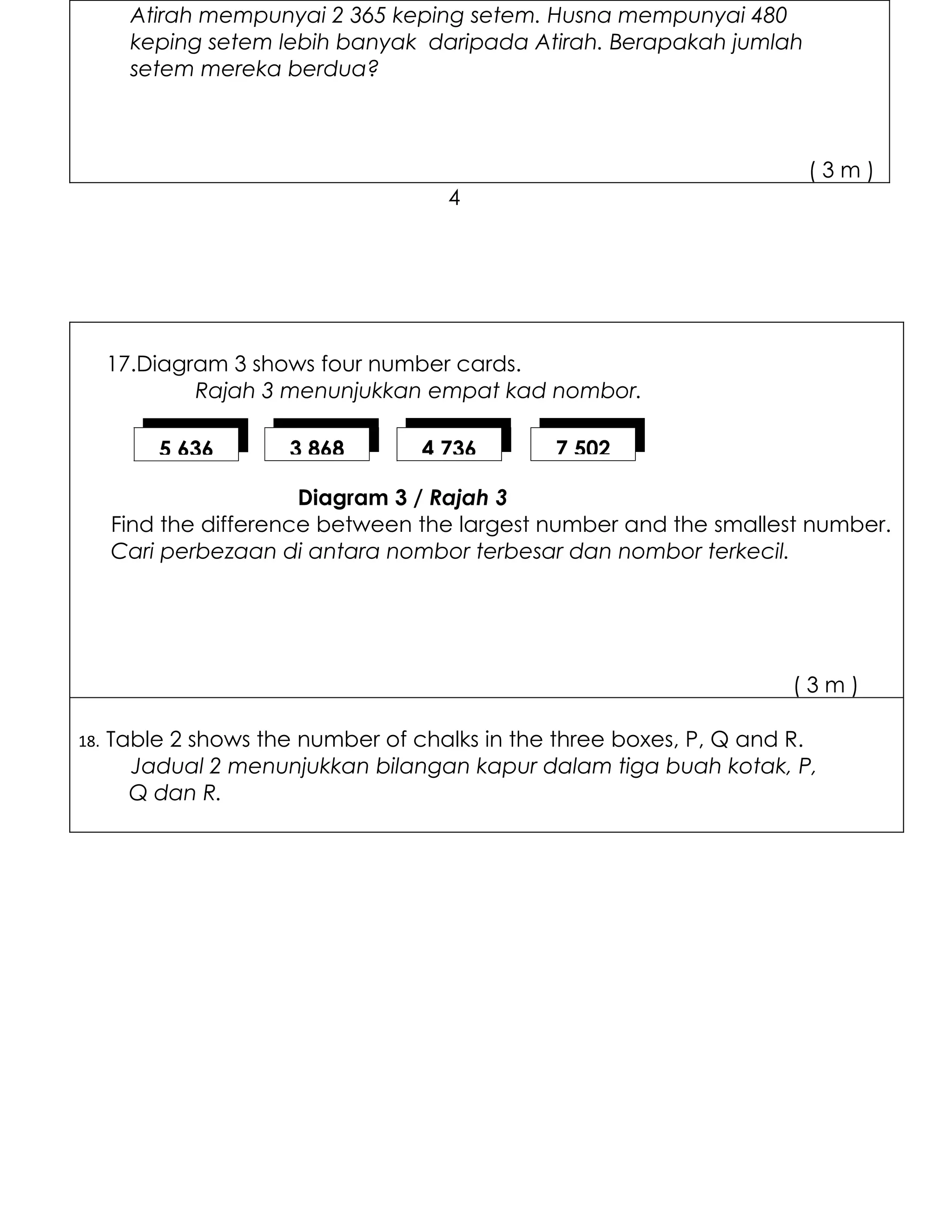 Peperiksaan Akhir tahun - Mathematics Year 4 Paper 2r | DOC
