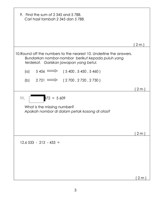 Peperiksaan Akhir tahun - Mathematics Year 4 Paper 2r | DOC
