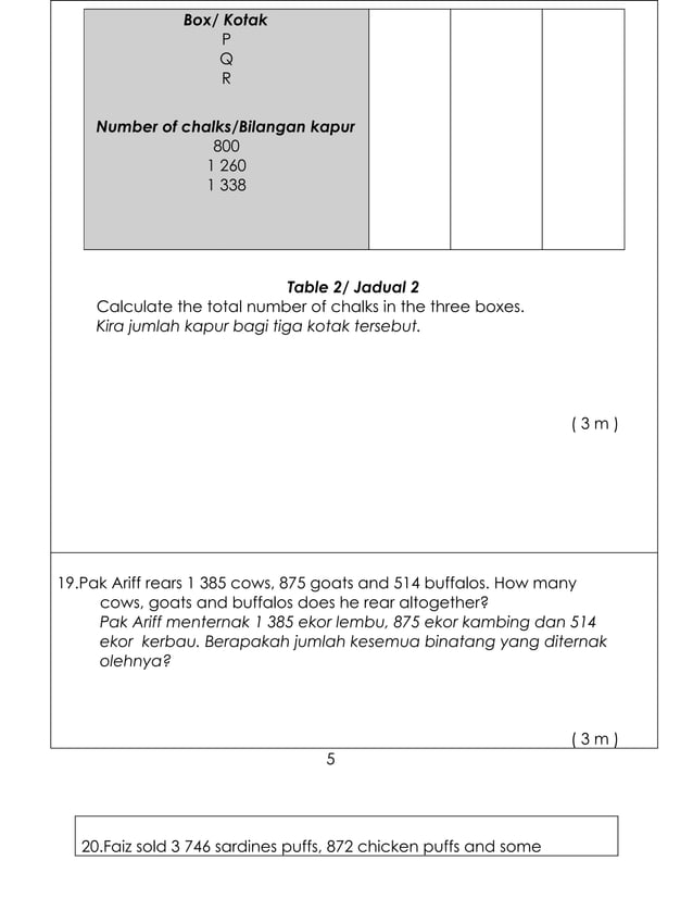 Peperiksaan Akhir tahun - Mathematics Year 4 Paper 2r | DOC