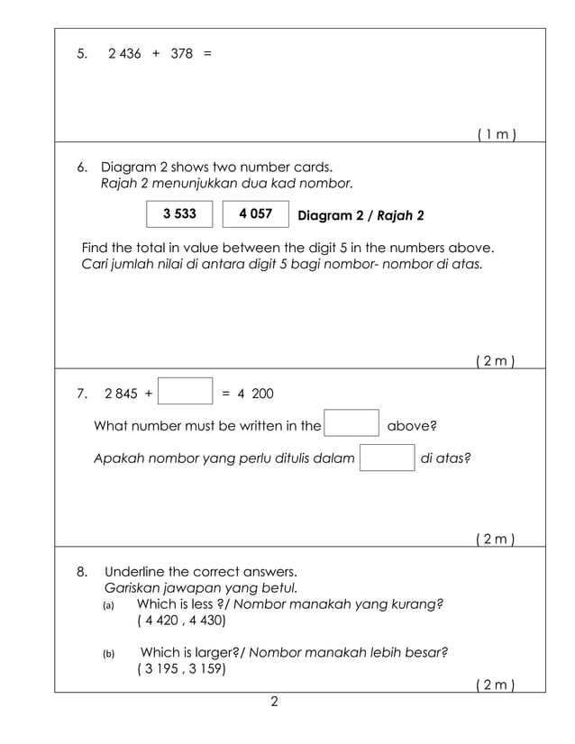 Peperiksaan Akhir tahun - Mathematics Year 4 Paper 2r