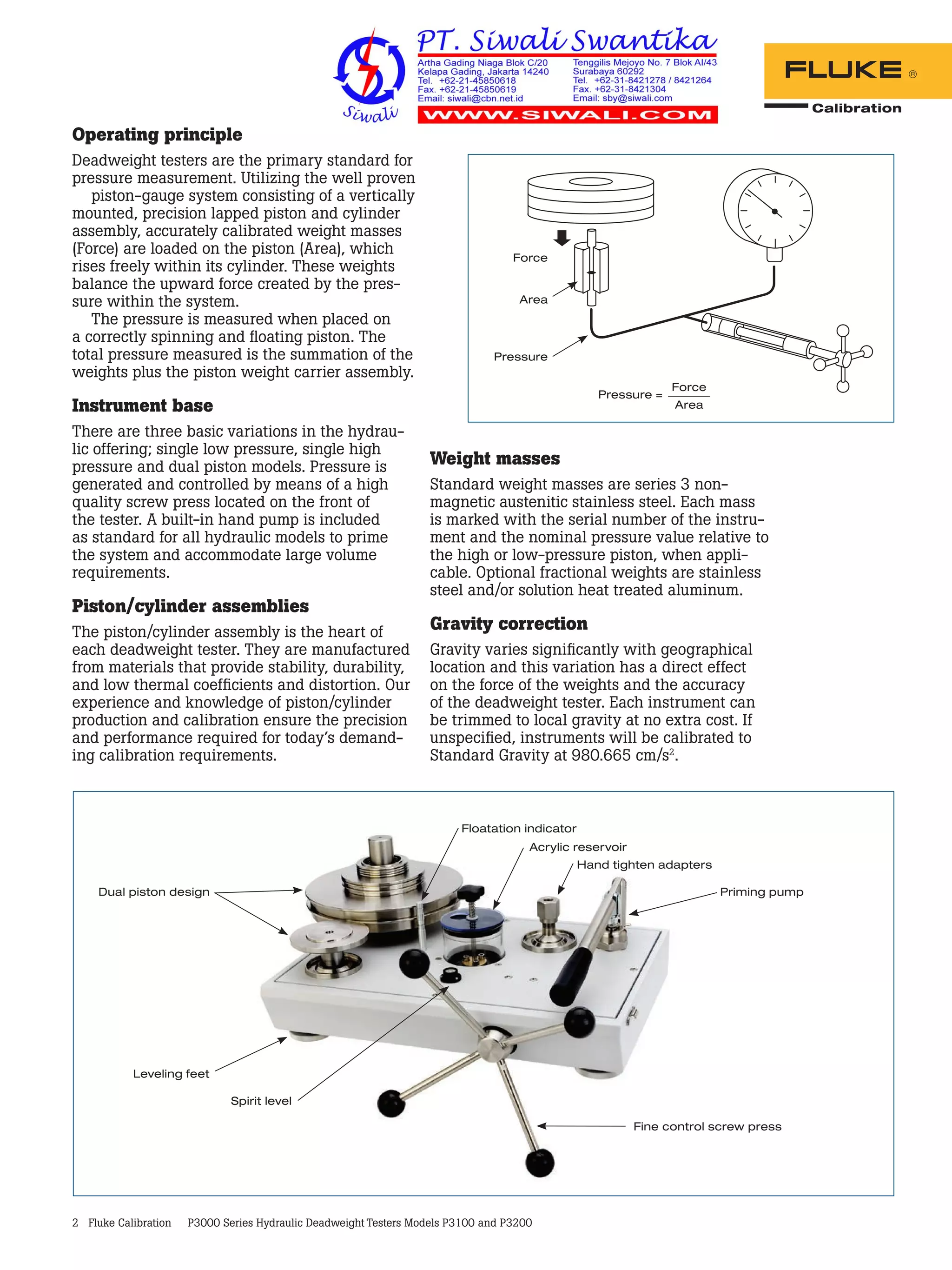 Technical Data Fluke Calibration P3000 Series Hydraulic Deadweight ...