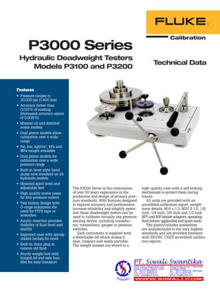 Technical Data Fluke Calibration P3000 Series Hydraulic Deadweight ...