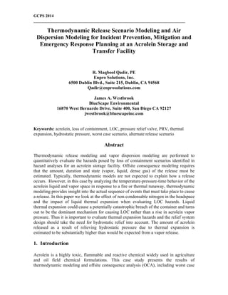 Thermodynamic Release Scenario Modeling and Air Dispersion Modeling for ...