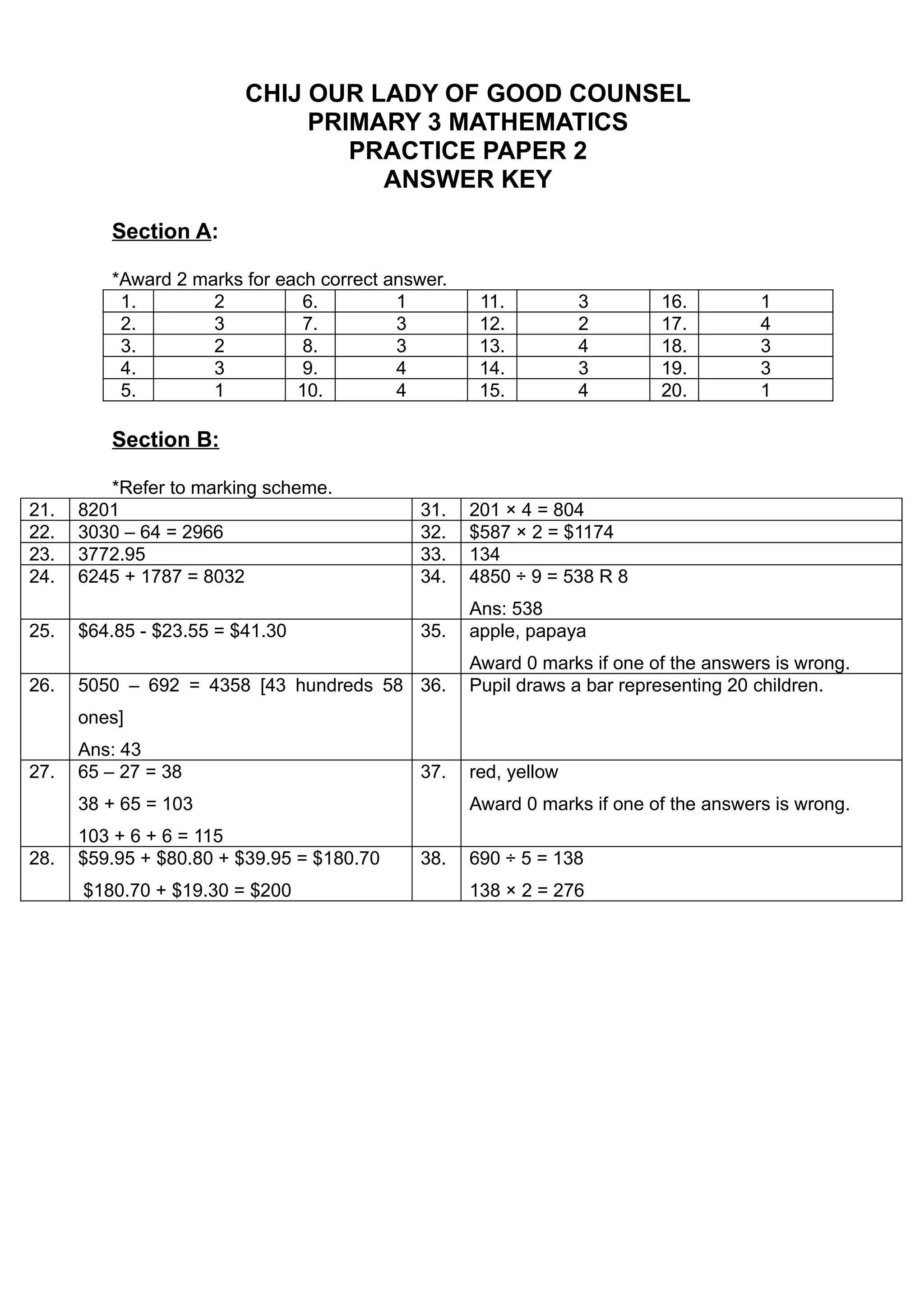 P3 Math Practice Paper 2 | DOC
