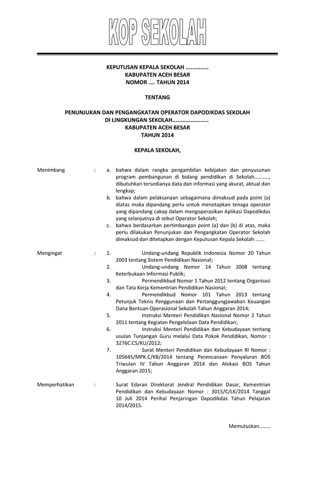 Contoh sk op. dapodikdas 2014 | DOC