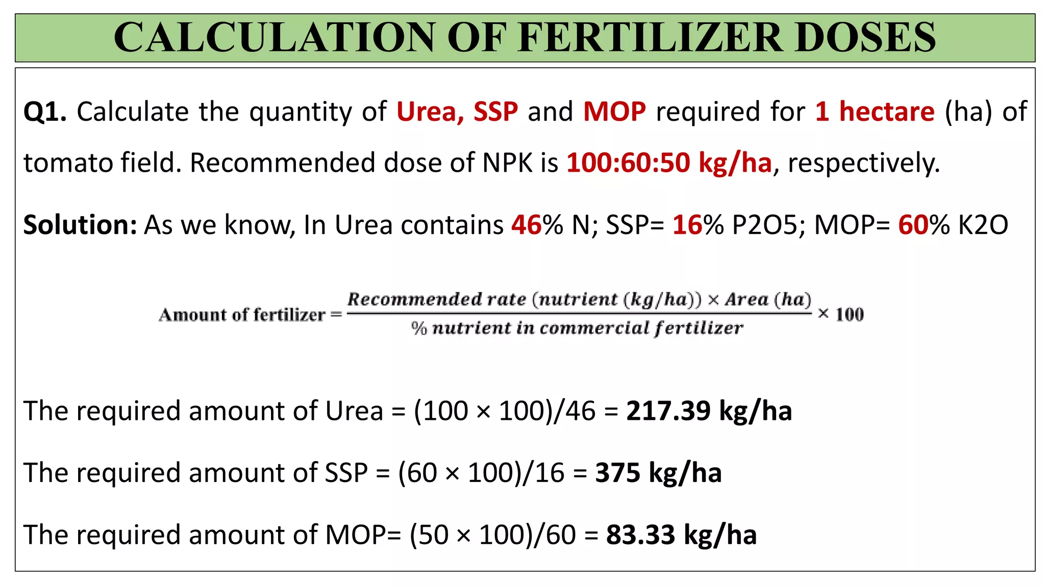 fertilizer calculation | PDF