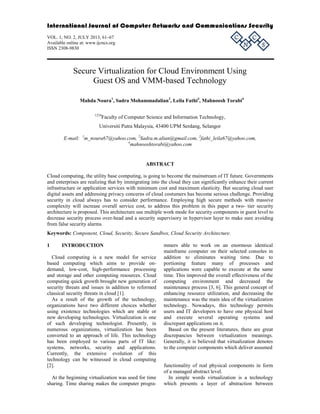 Secure Virtualization for Cloud Environment Using Guest OS and VMM-based Technology | PDF