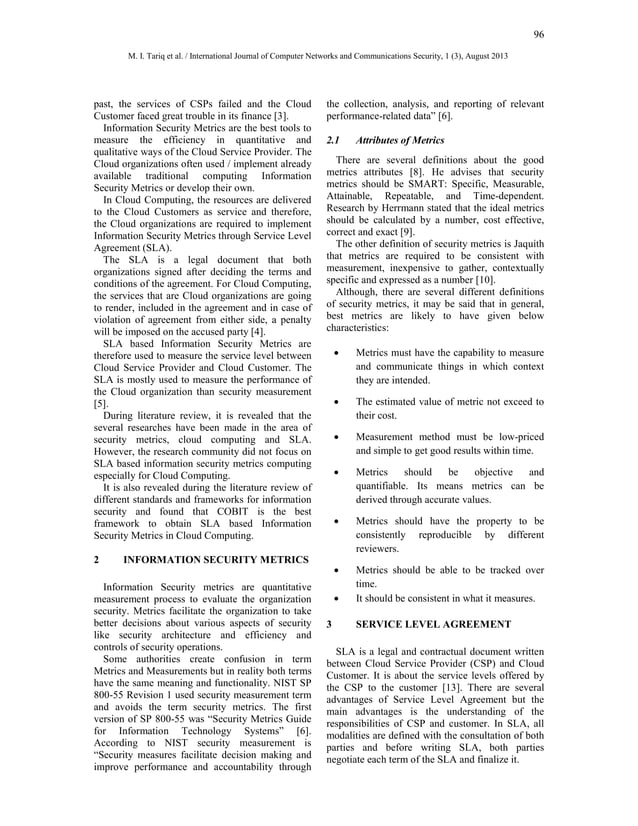 Sla Based Information Security Metric For Cloud Computing From Cobit 41 Framework Pdf Free
