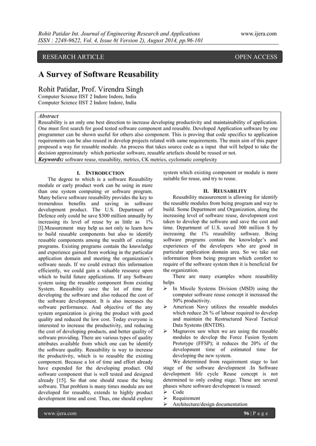 A Survey of Software Reusability | PDF