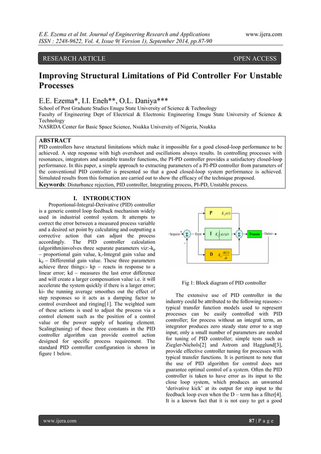 Improving Structural Limitations of Pid Controller For Unstable Processes | PDF