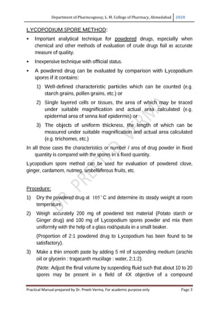 Lycopodium spore method practical manual | PDF