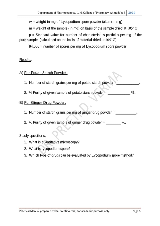 Lycopodium spore method practical manual | PDF