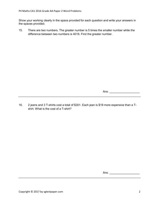 P4 maths ca1_2016_word_problems_solutions_modelled_after_rosyth | PDF ...