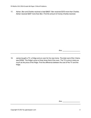 P4 maths ca1_2016_word_problems_solutions_modelled_after_rosyth | PDF ...