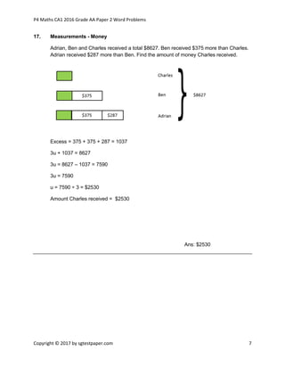 P4 maths ca1_2016_word_problems_solutions_modelled_after_rosyth | PDF ...