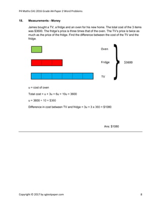 P4 maths ca1_2016_word_problems_solutions_modelled_after_rosyth | PDF ...