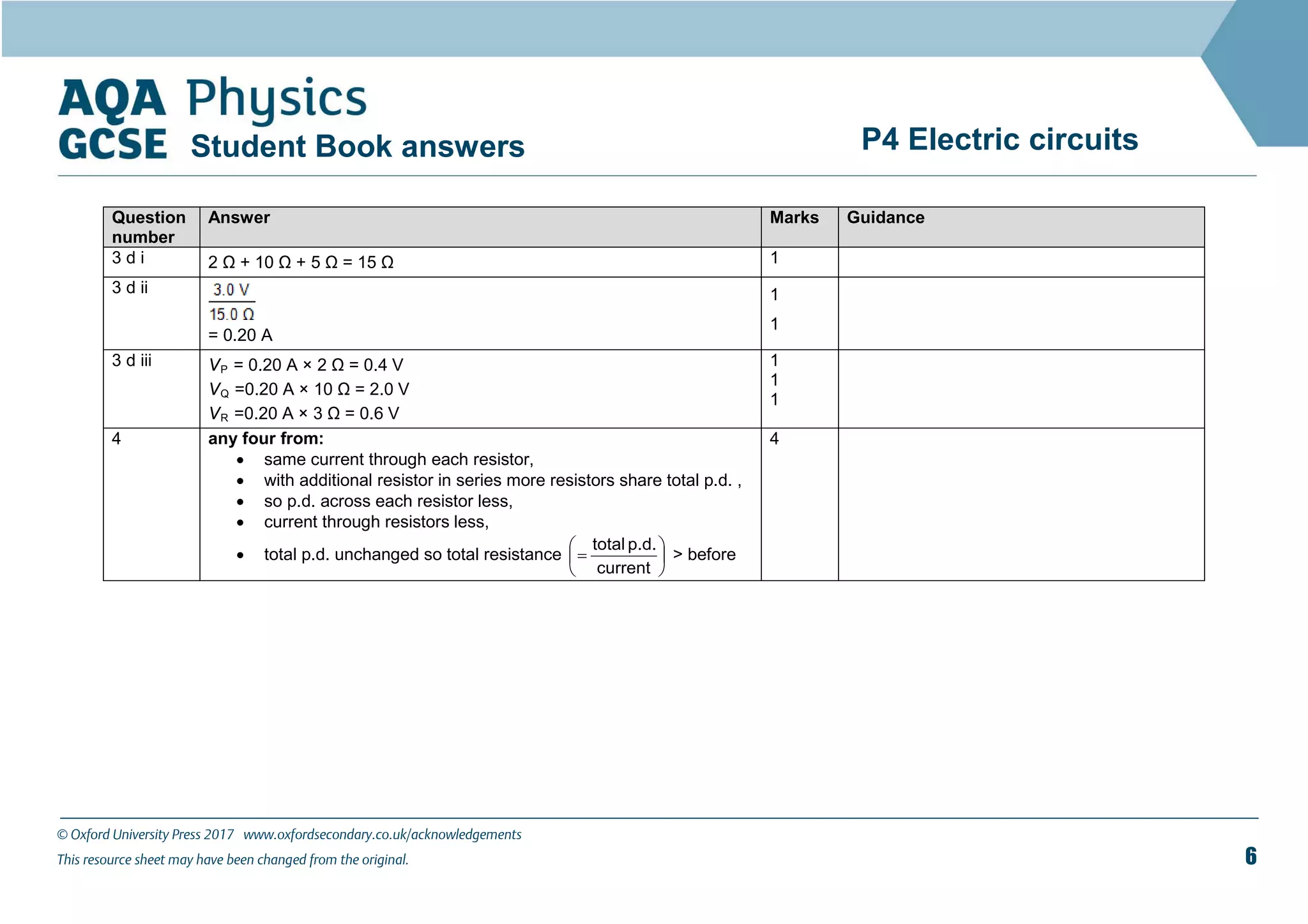P4 Electric Circuits [ Answers AQA GCSE Physics ] | PDF
