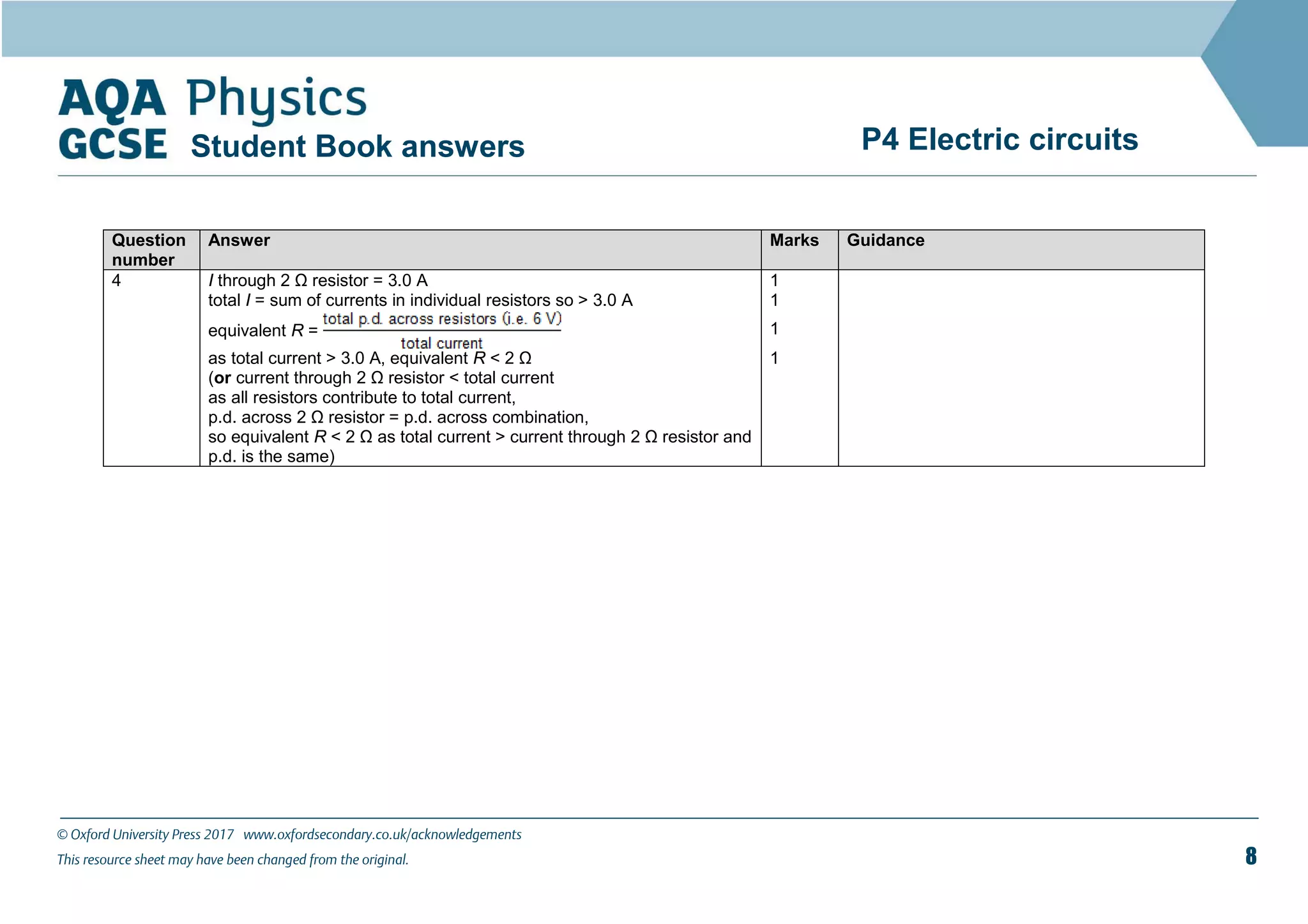 P4 Electric Circuits [ Answers AQA GCSE Physics ] | PDF