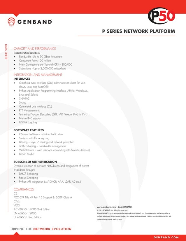 GENBAND P50 Datasheet | PDF