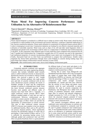 Waste Metal For Improving Concrete Performance And Utilisation As An ...