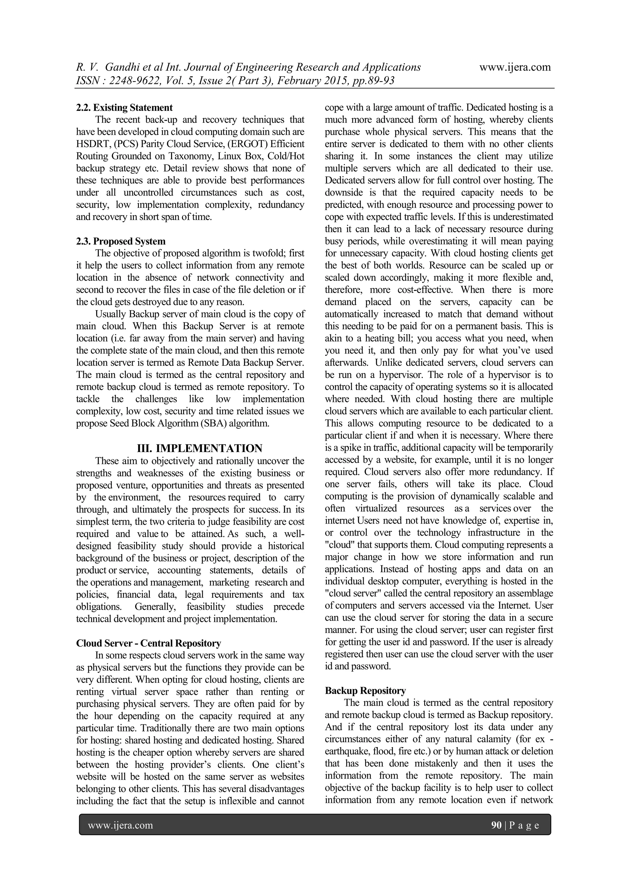 Data Back-Up and Recovery Techniques for Cloud Server Using Seed Block Algorithm | PDF | Cloud ...