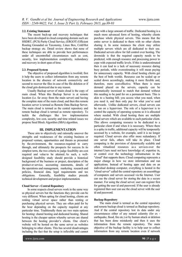 Data Back-Up and Recovery Techniques for Cloud Server Using Seed Block Algorithm | PDF | Cloud ...