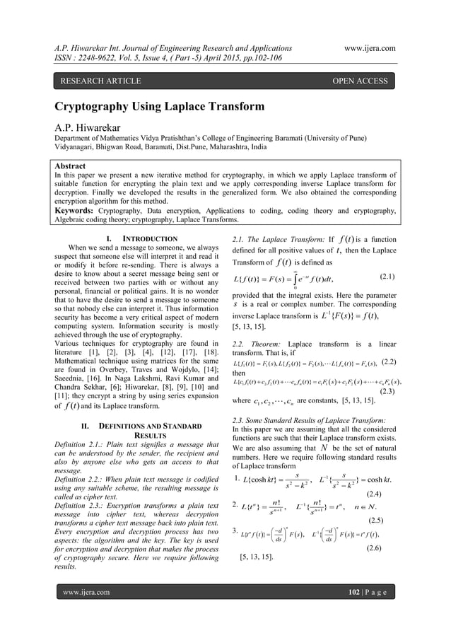 Cryptography Using Laplace Transform | PDF